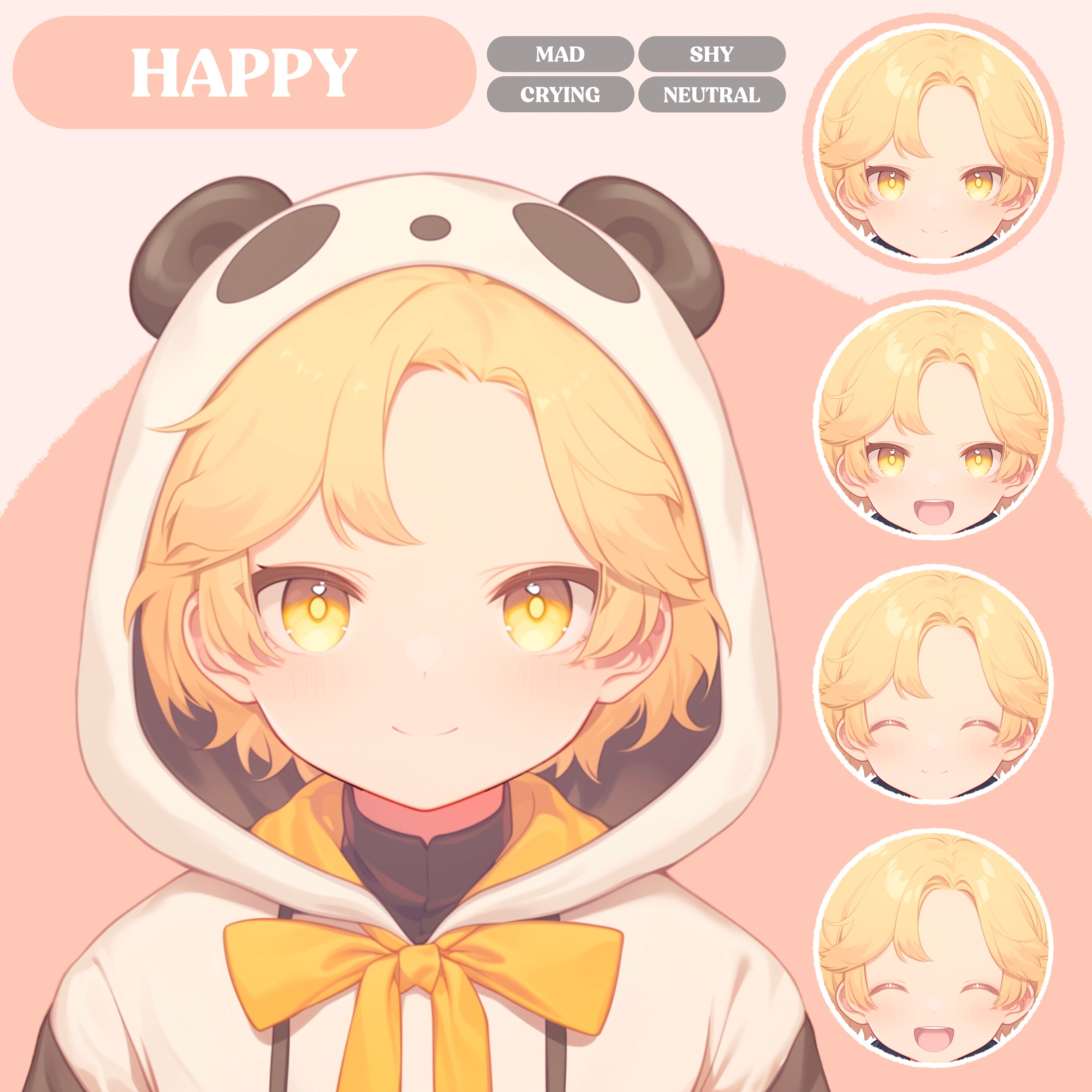 Pngtuber Model Chibi Blonde Panda Boy Pngtuber Premade Model Chibi PNG ...