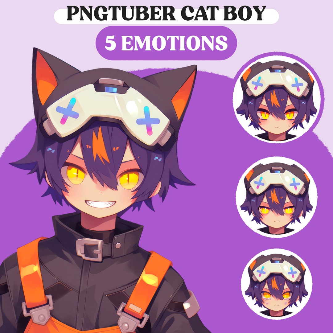Pngtuber Model | Chibi Cat Boy Pngtuber Premade Model | Chibi PNG Tuber ...