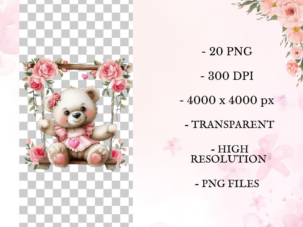 Watercolor Valentine's Day Clipart Teddy Bear, Watercolor Love Clipart ...