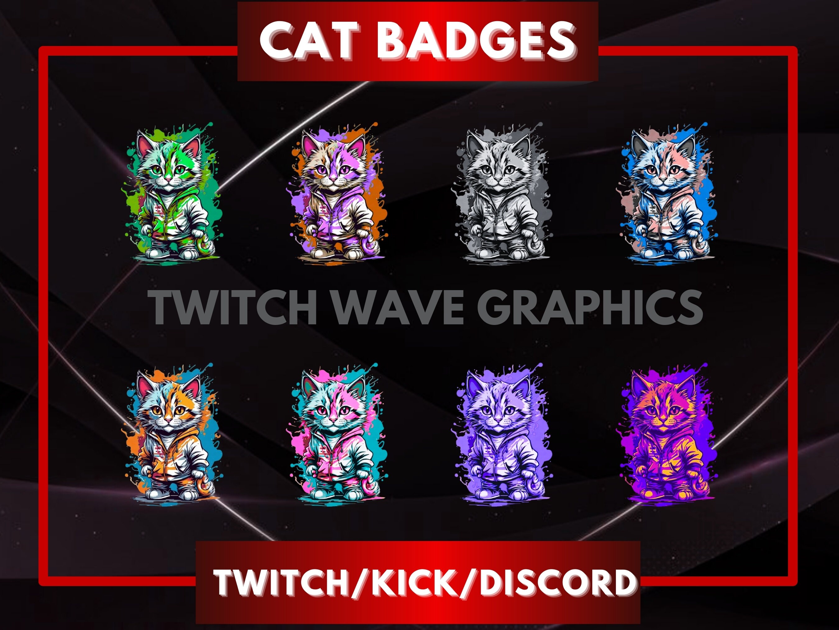Cat Sub Badges Twitch Badges With Animal Theme Cute Kitty in Hoodie ...