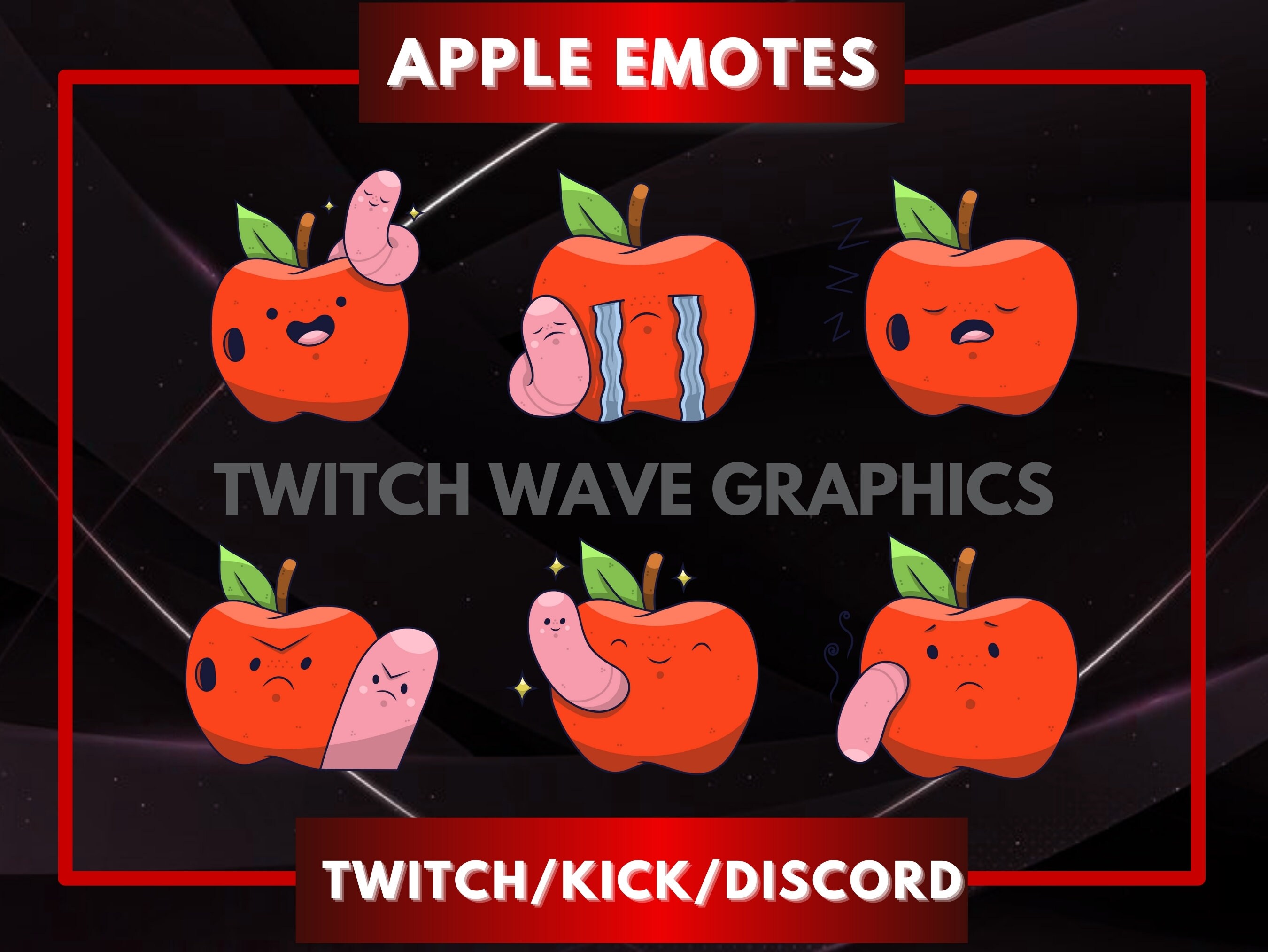 Red Apple Worm Fruit Emote Adorable Twitch Emote Design for Twitch ...