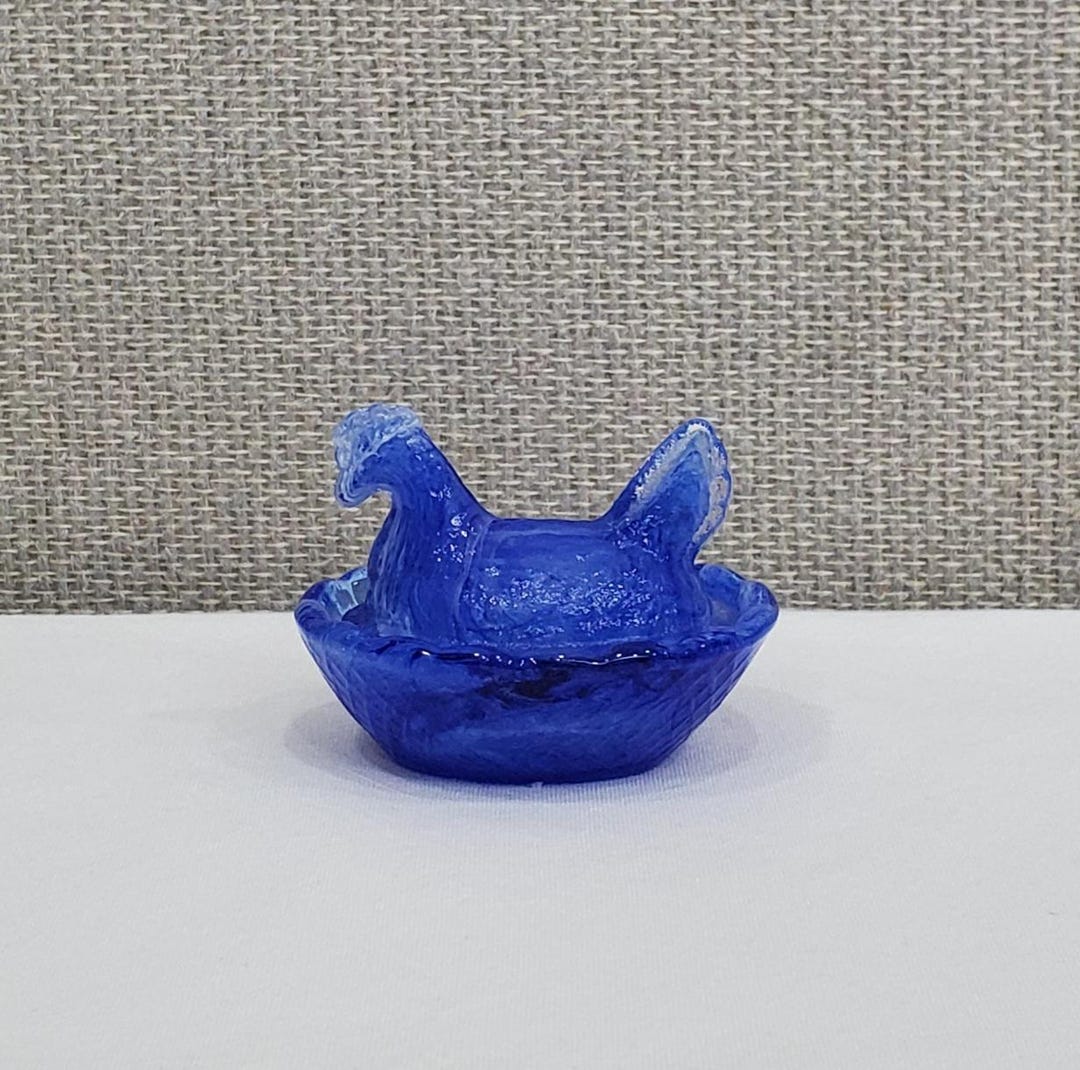 Mini Cobalt Blue Slag Glass Hen on Nest Salt Cellar - Etsy