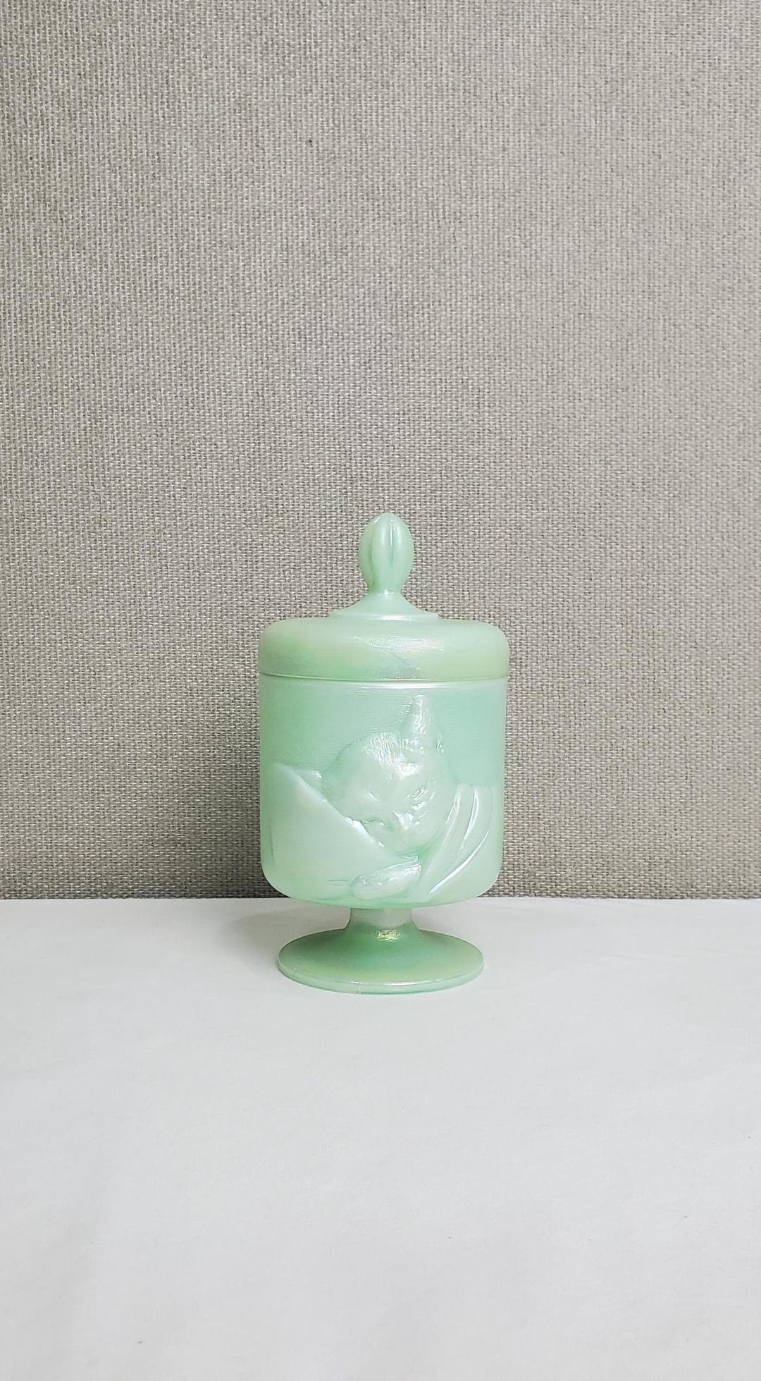 Vintage Fenton Chessie Cat Iridescent Chameleon Green Jar, - Etsy