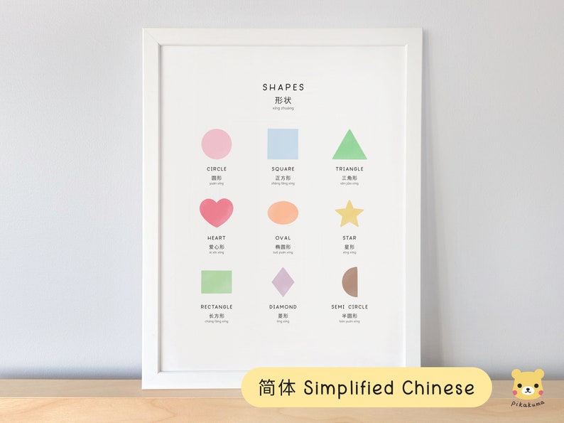 Bilingual Chinese Shapes Poster, Simplified Chinese Pinyin English ...