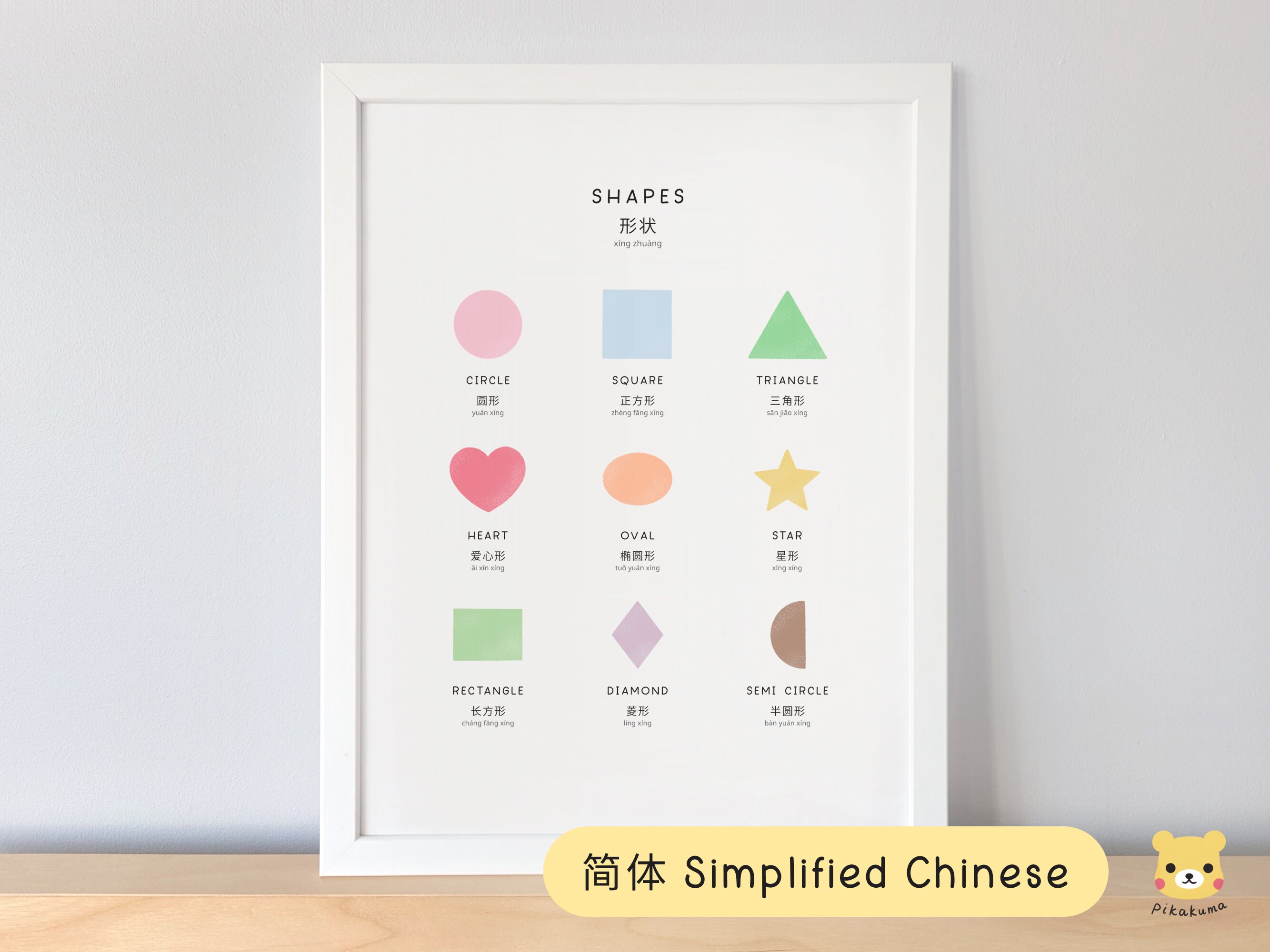 Bilingual Chinese Shapes Poster, Simplified Chinese Pinyin English ...