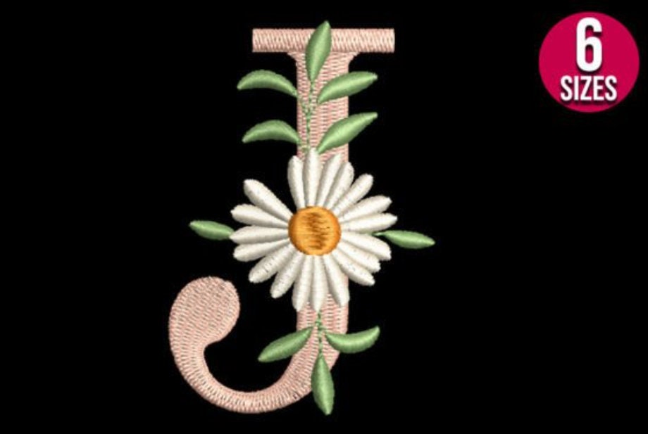 Floral Font Flower Alphabet J Letter Embroidery Design, Machine ...