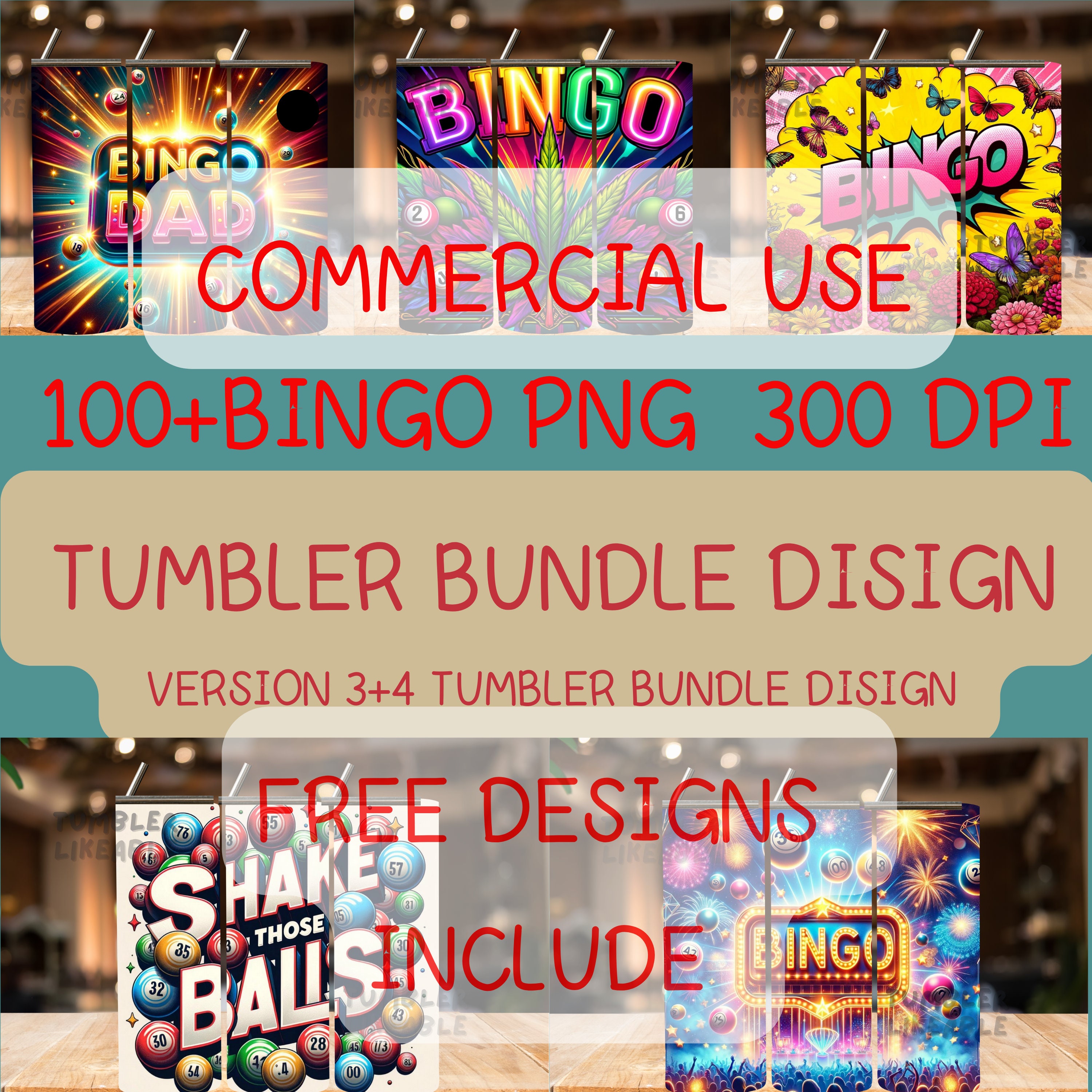 Bingo Tumbler Wrap Bundle PNG, Bingo Bundle 20 Oz Skinny Tumbler ...