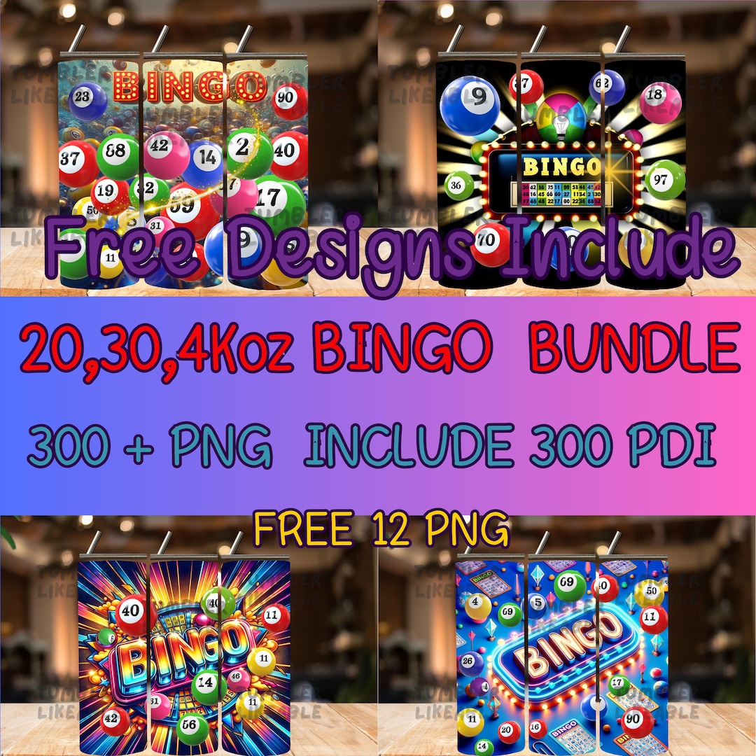 Bingo Tumbler Wrap Bundle: 20 Oz Skinny Tumbler Sublimation Design (PNG ...