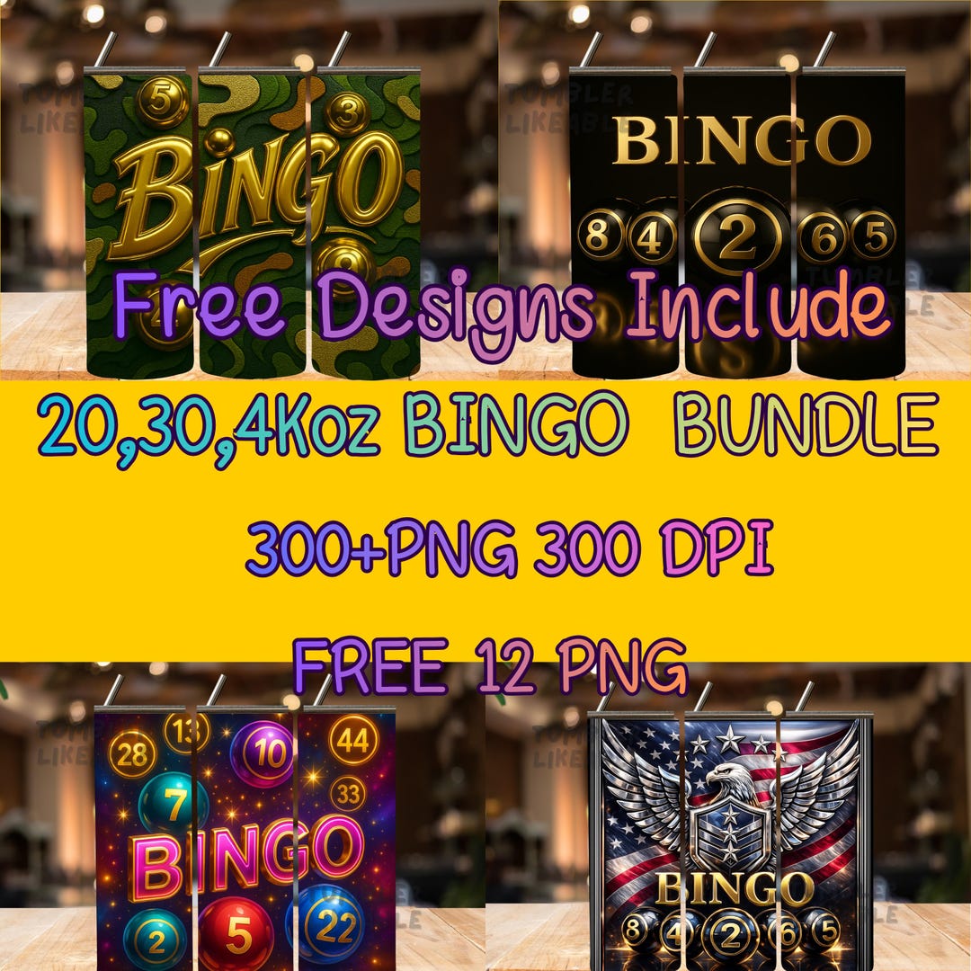 Bingo Tumbler Wrap Bundle: 20 Oz Skinny Tumbler Sublimation Design (PNG ...