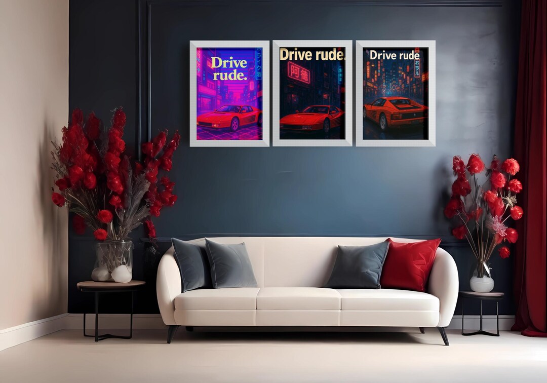 Testarossa Supercar Poster Set: Retro Neon Vaporwave Art (digital ...