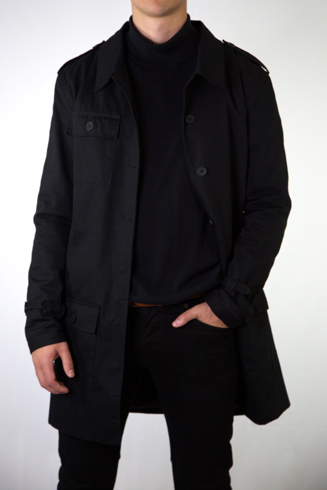Men's Black Trench Coat, Men's Outerwear, Mens Soft Shell Jacket, Mens ...