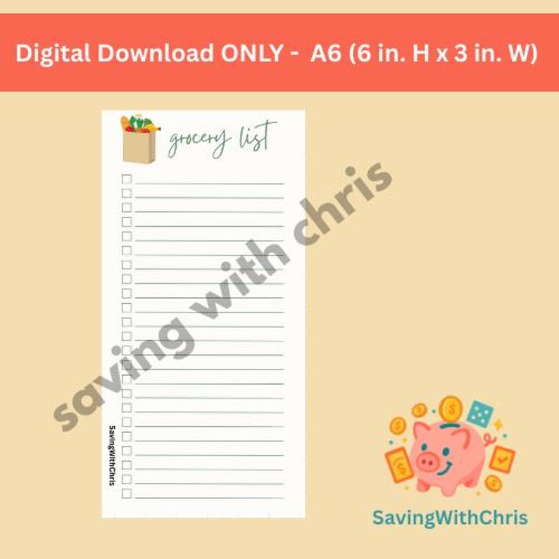 A6 Grocery List Printable: Minimalist Shopping Organizer (PDF Download ...