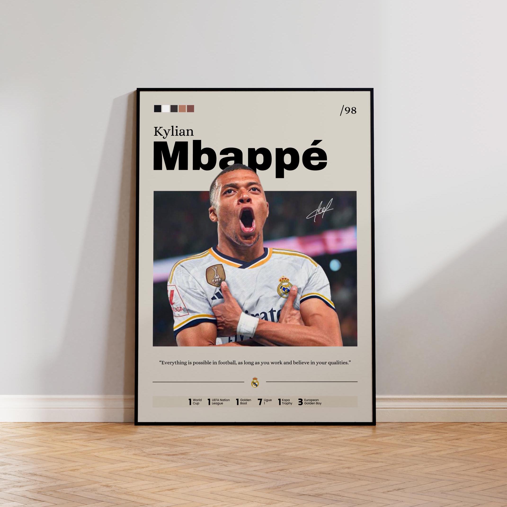 Kylian Mbappé Real Madrid Poster, Soccer Print, Mbappé Print Decor ...