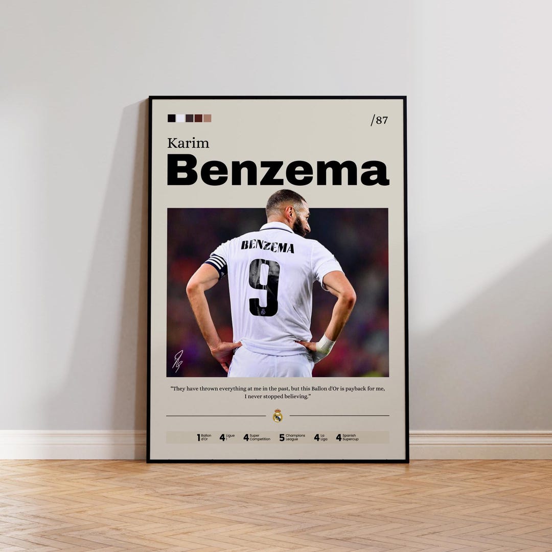 Karim Benzema Poster Wall Art Print, Soccer Star Poster, Football Decor ...