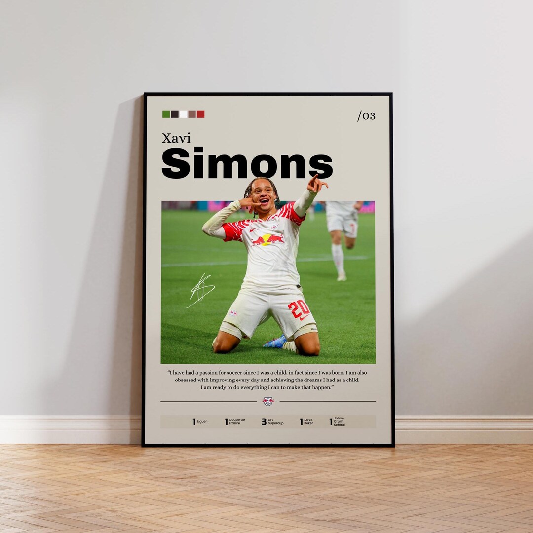 Xavi Simons Poster Art Print, Xavi Simons Soccer Wall Decor, Football ...