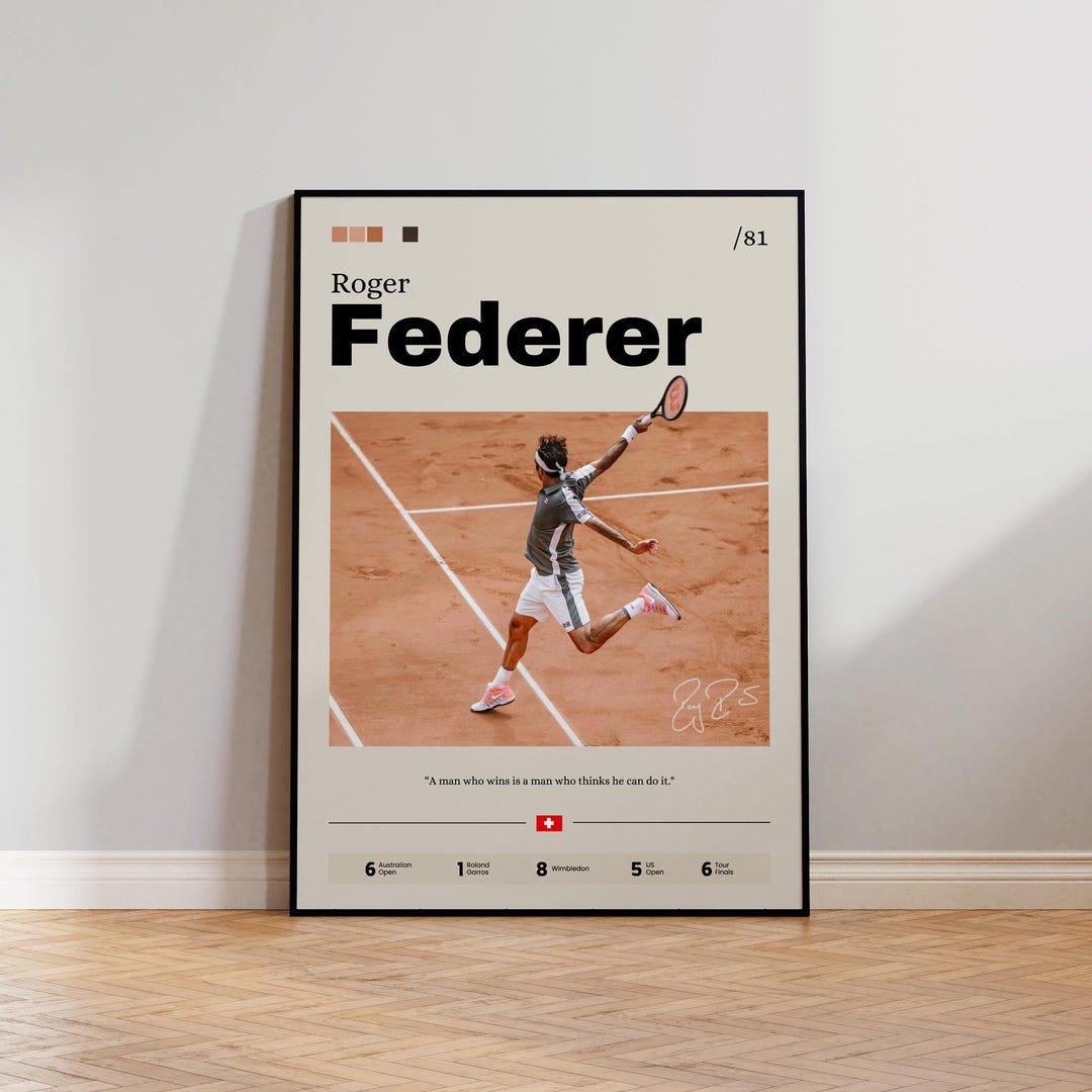 Roger Federer Poster, Tennis Print, Federer Print Decor, Tennis Legend ...