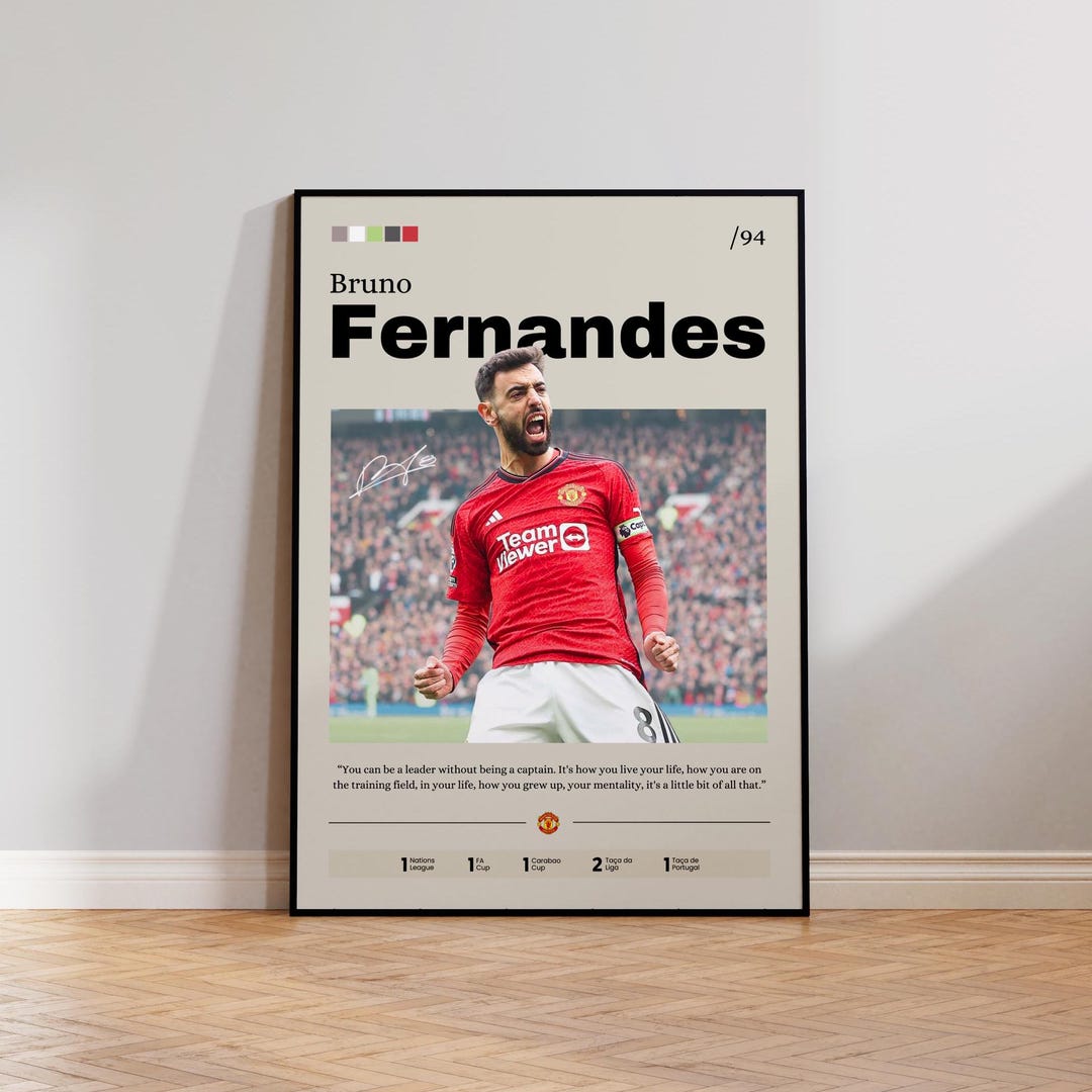 Bruno Fernandes Poster Art Print, Fernandes Soccer Wall Decor, Football ...