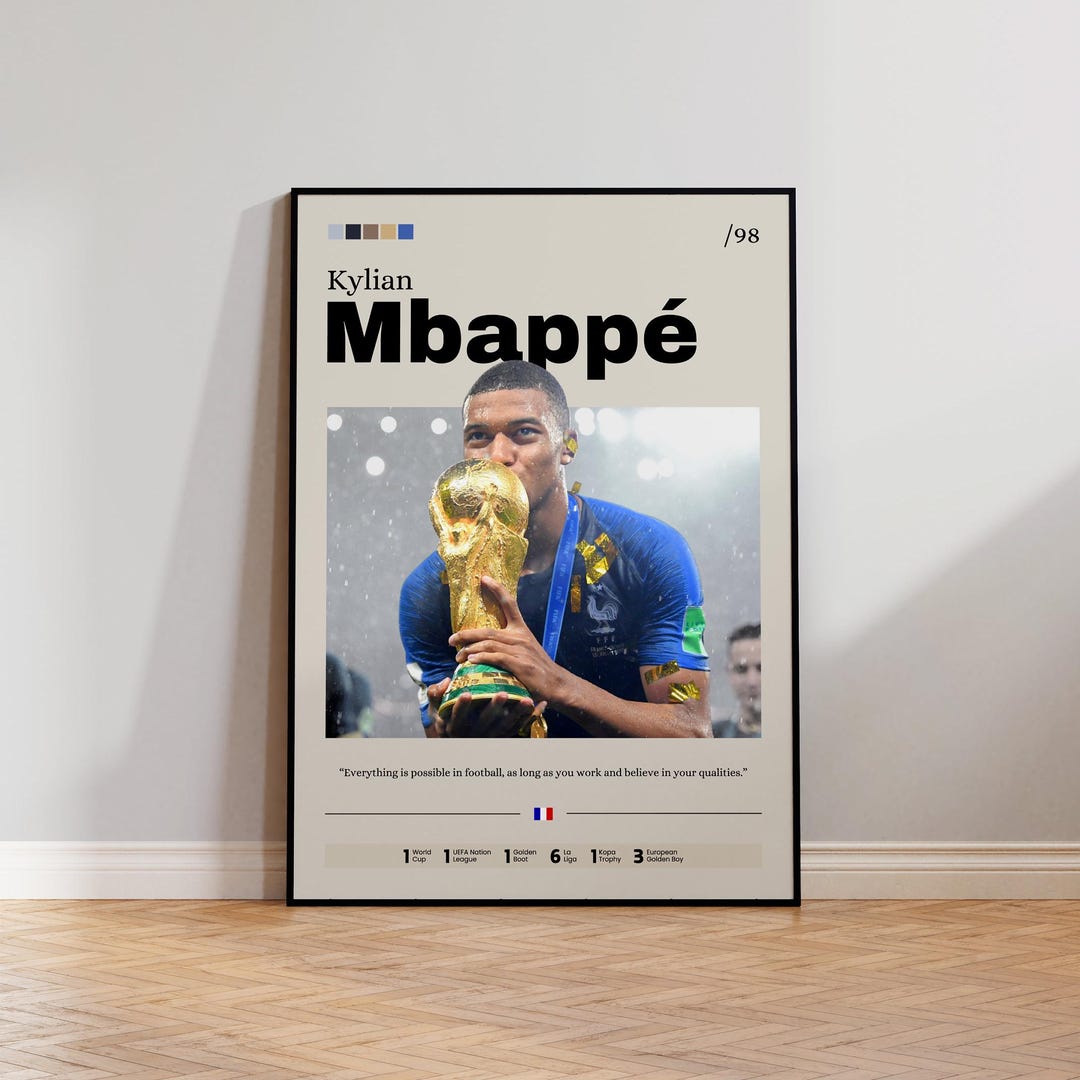 Kylian Mbappé Poster, Soccer Print, Mbappé Print Decor, Football Legend ...