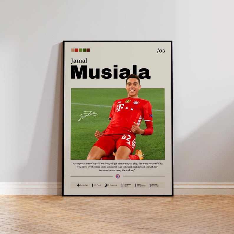 Jamal Musiala Poster, Soccer Star Print, Football Decor, Sports Illustration, Fan Gift, Musiala ...