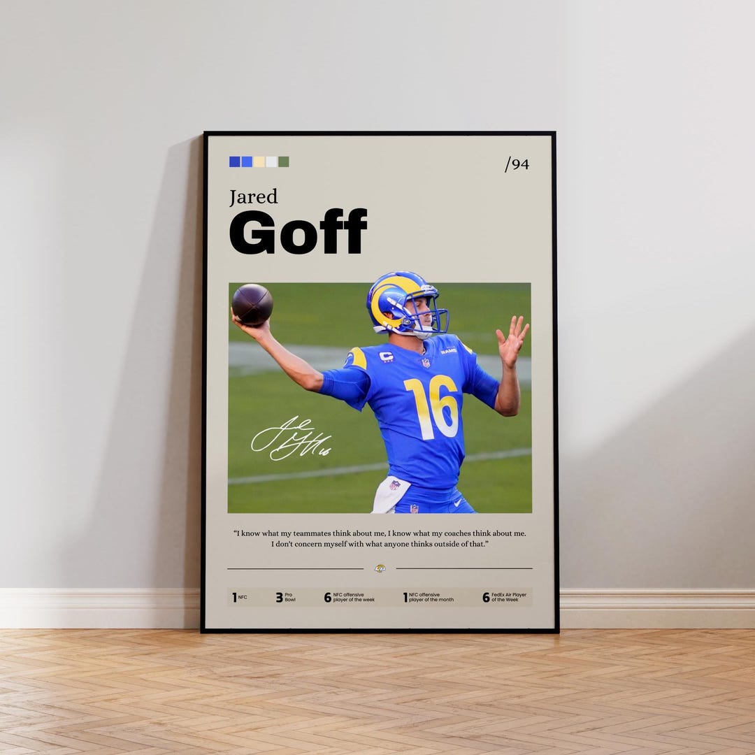 Jared Goff Poster, Goff Print Decor, Football Art, Sports Fan Gift ...