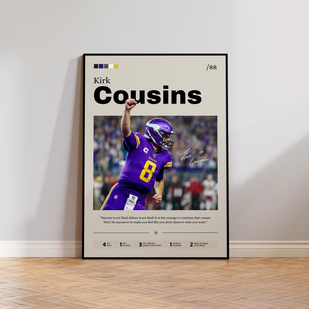 Kirk Cousins Poster, Cousins Print Decor, Football Art, Sports Fan Gift ...