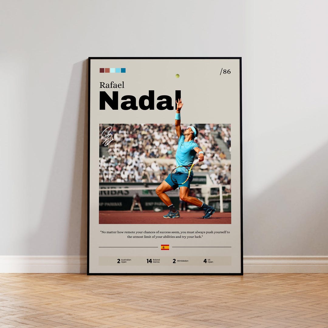 Rafael Nadal Poster, Tennis Print, Nadal Print Decor, Tennis Legend ...