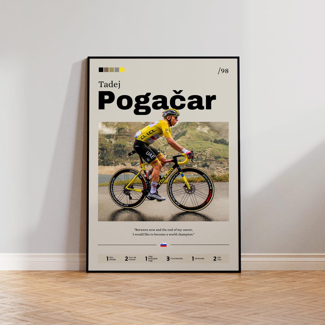 Tadej Pogacar Poster Art Print, Cycling Champion Wall Decor, Tour De ...