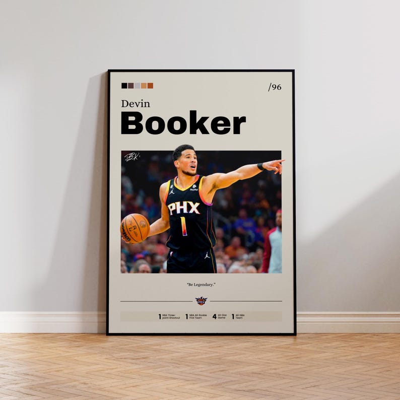 Devin Booker Basketball Poster, NBA Star Art Print, Sports Wall Decor ...