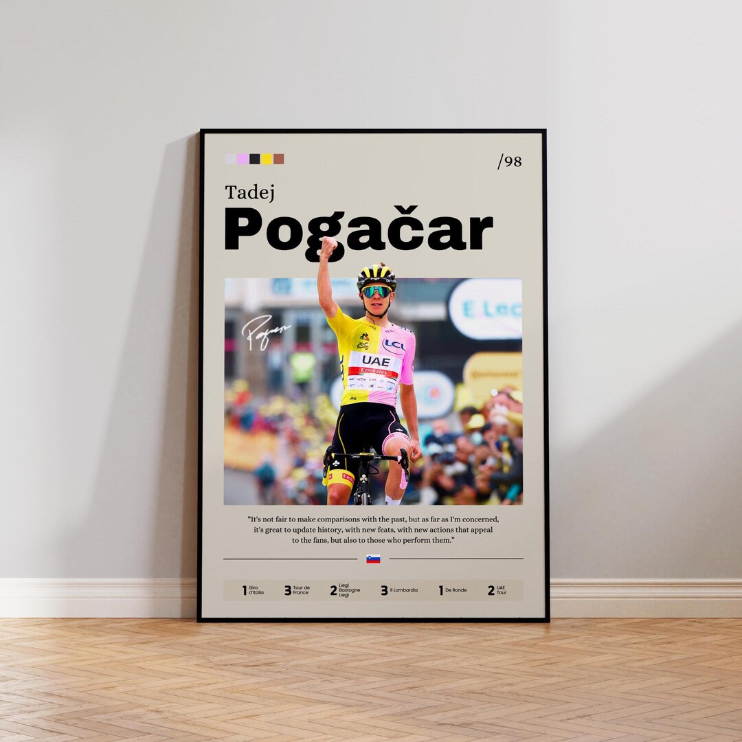 Tadej Pogacar Poster Art Print, Cycling Champion Wall Decor, Tour De ...