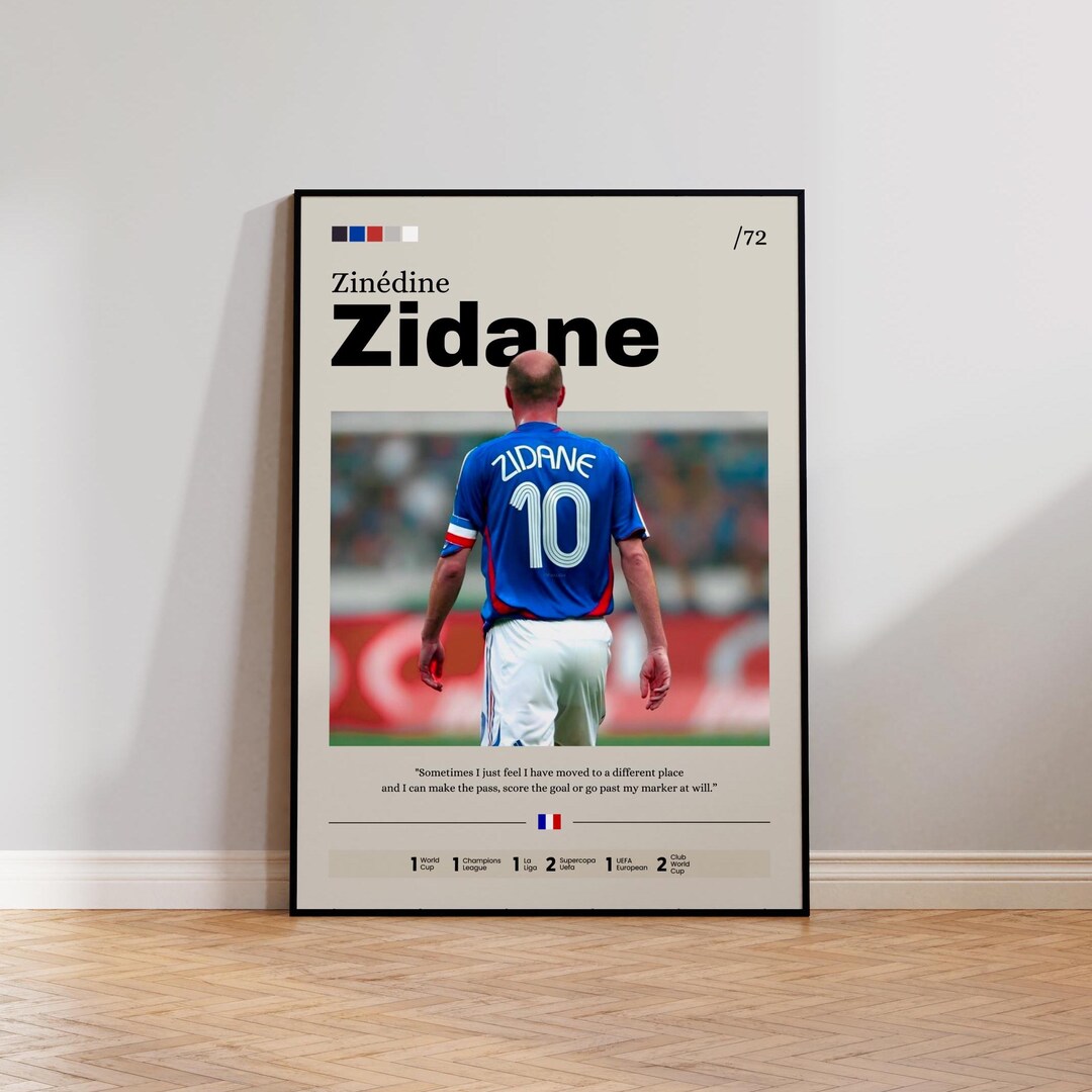 Zinedine Zidane Poster, Zidane Soccer Wall Art, Football Decor, Equipe ...
