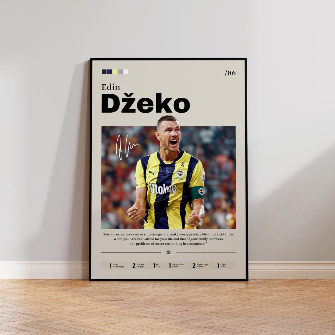 Edin Dzeko Poster, Soccer Star Print, Football Decor, Sports ...