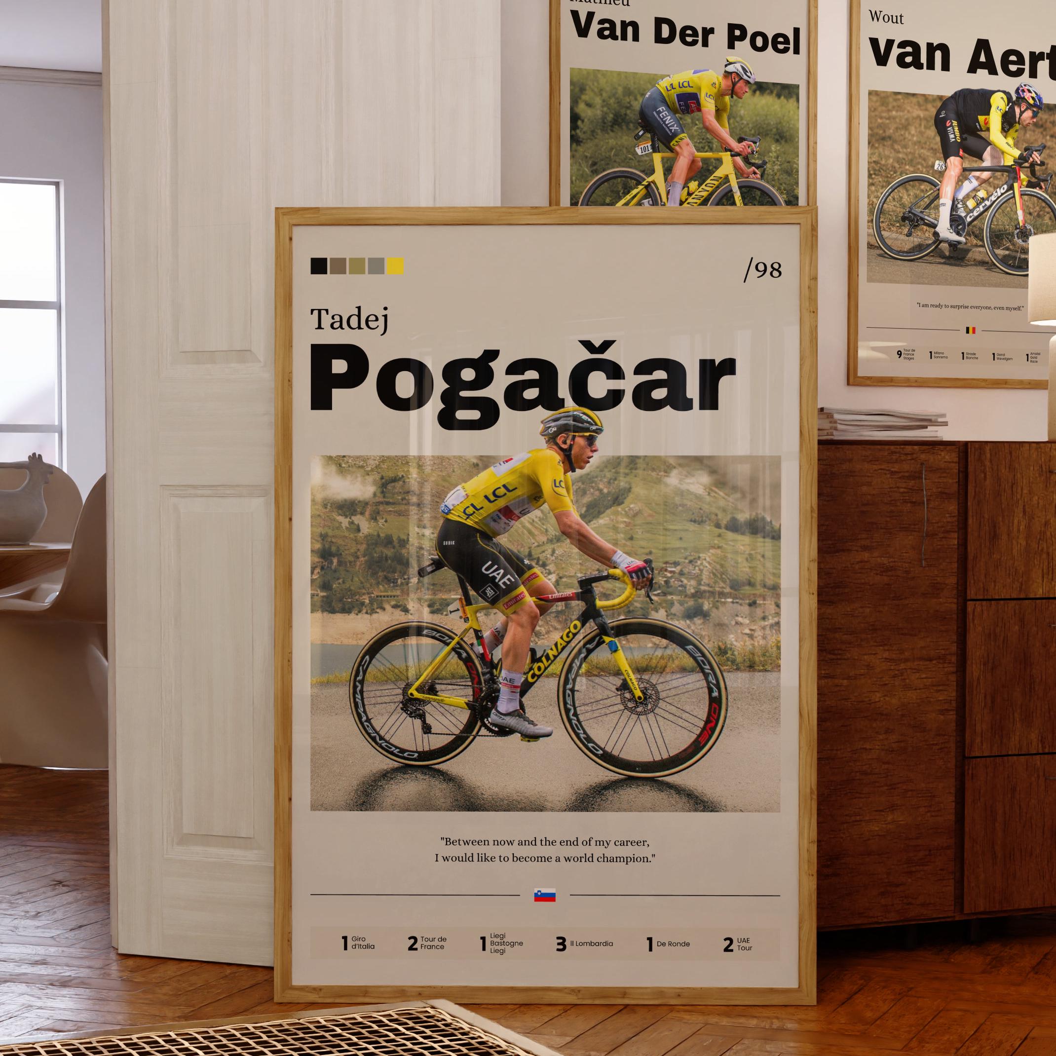 Tadej Pogacar Poster Art Print, Cycling Champion Wall Decor, Tour De ...