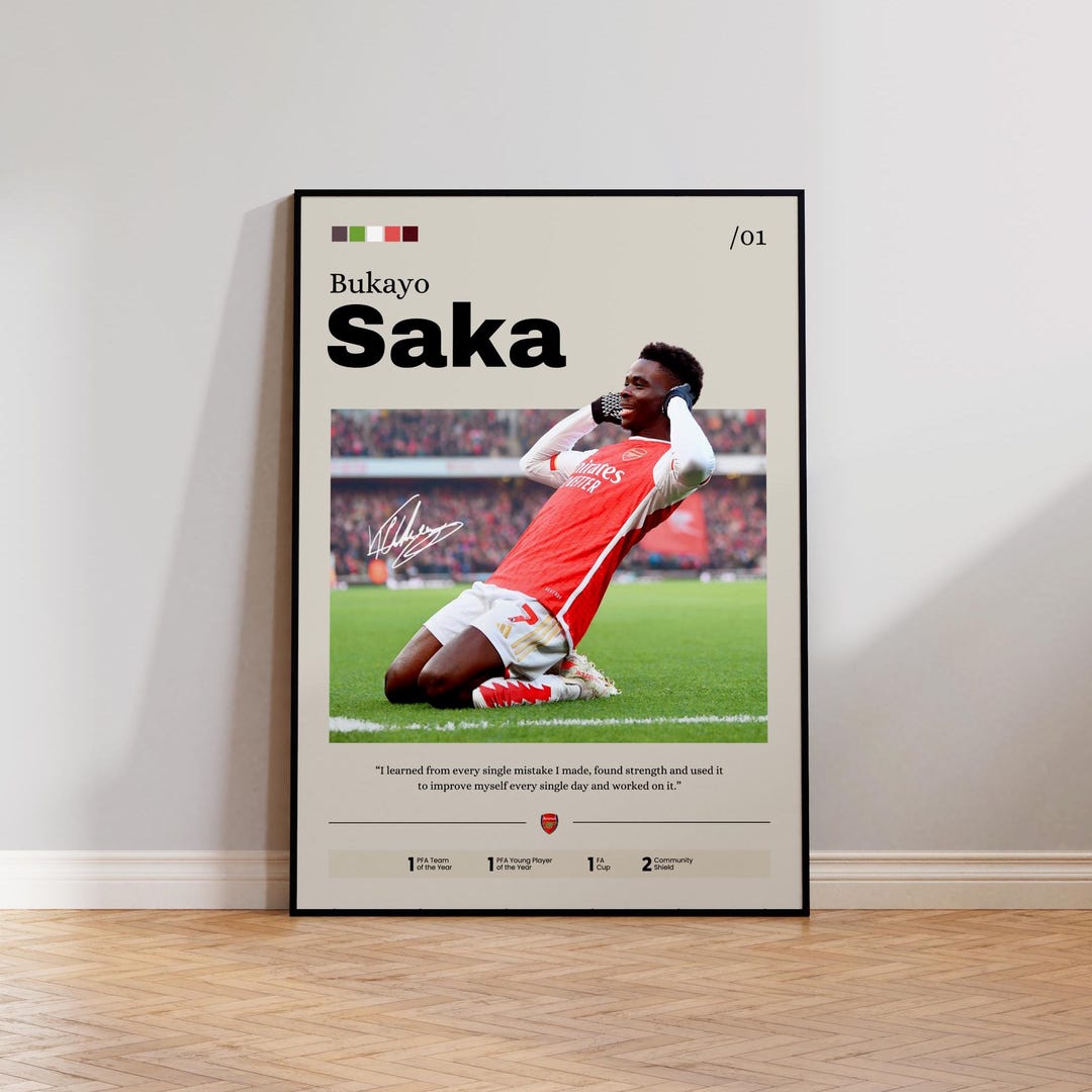 Bukayo Saka Poster Art Print, Saka Soccer Wall Decor, Football Star ...