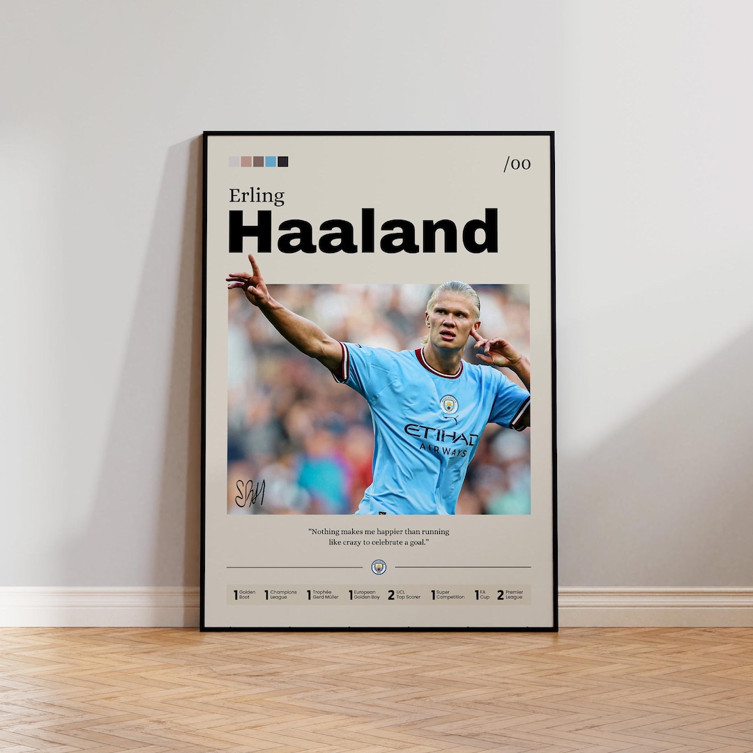 Erling Haaland Poster, Soccer Art Print, Football Wall Decor, Sports ...