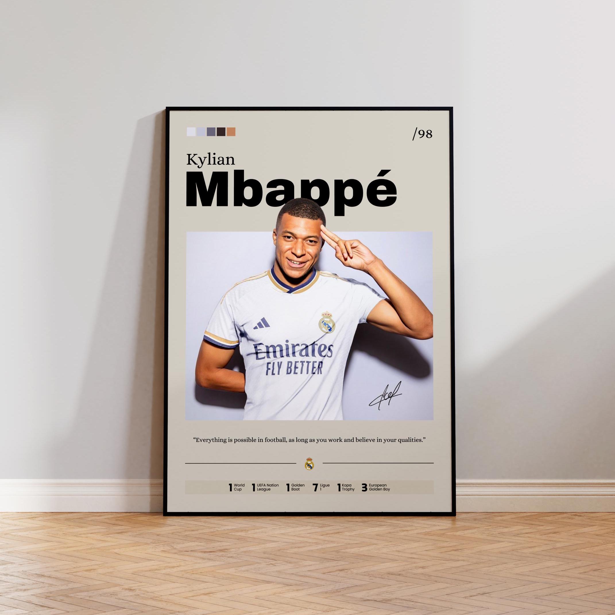 Kylian Mbappé Real Madrid Poster, Soccer Print, Mbappé Print Decor ...
