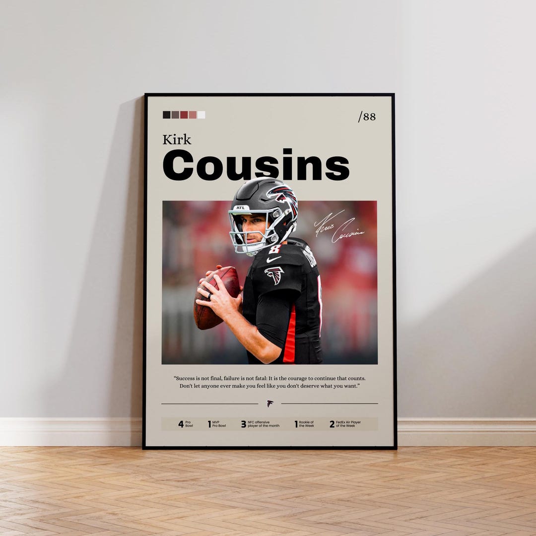 Kirk Cousins Poster, Cousins Print Decor, Football Art, Sports Fan Gift ...