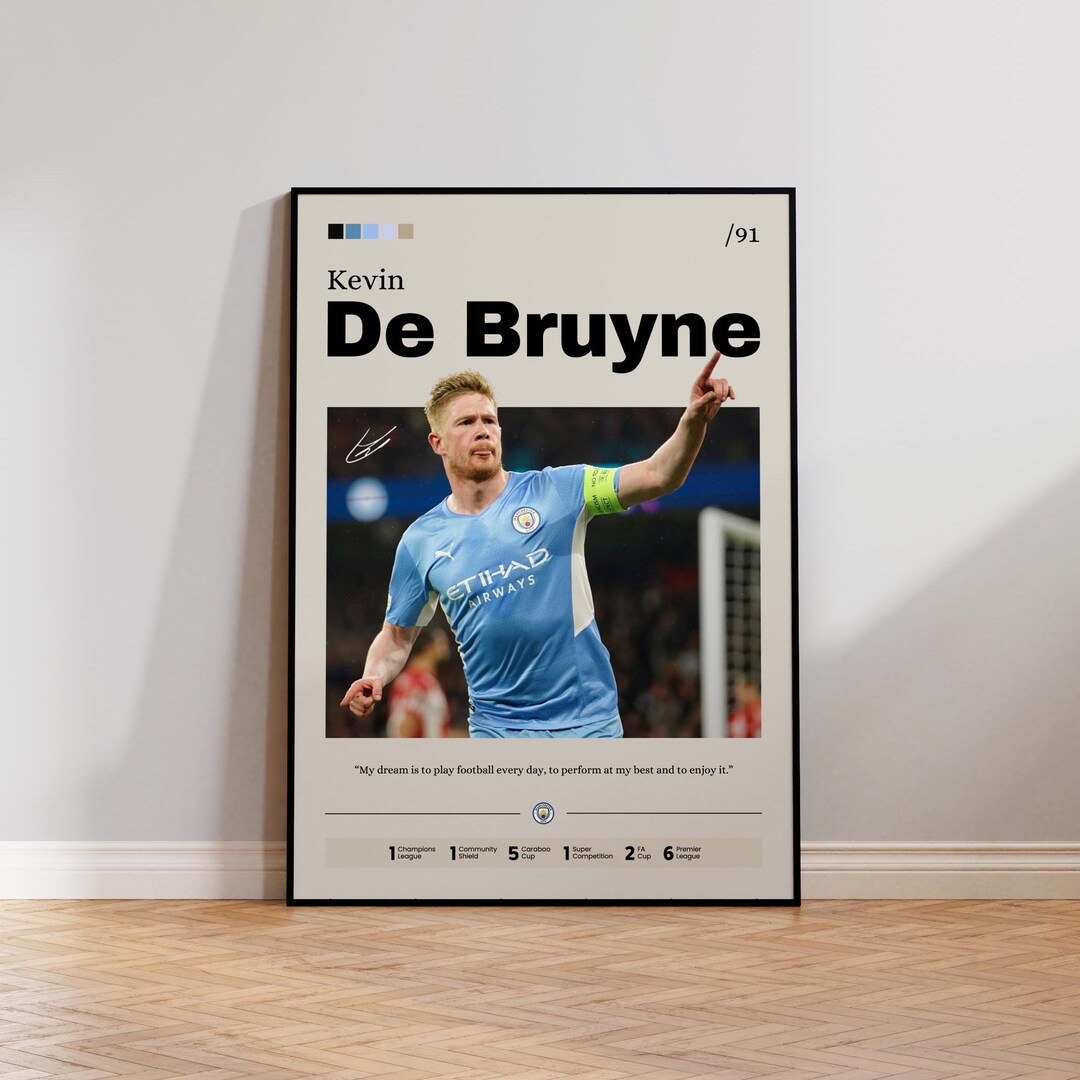Póster de Kevin De Bruyne, arte mural de fútbol, decoración de fútbol ...