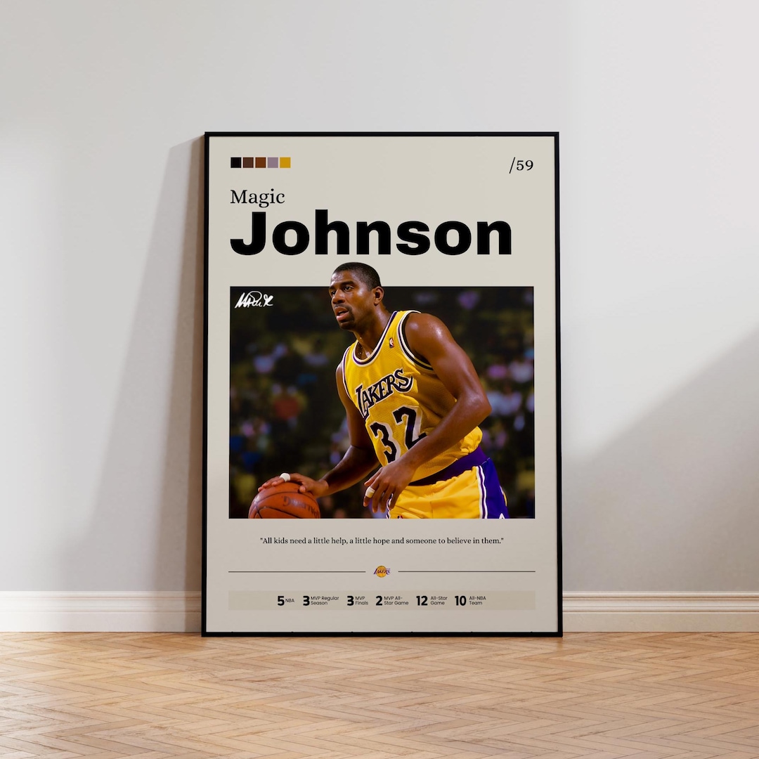 Magic Johnson Poster Wall Art, Vintage Basketball Print, Lakers Legend ...