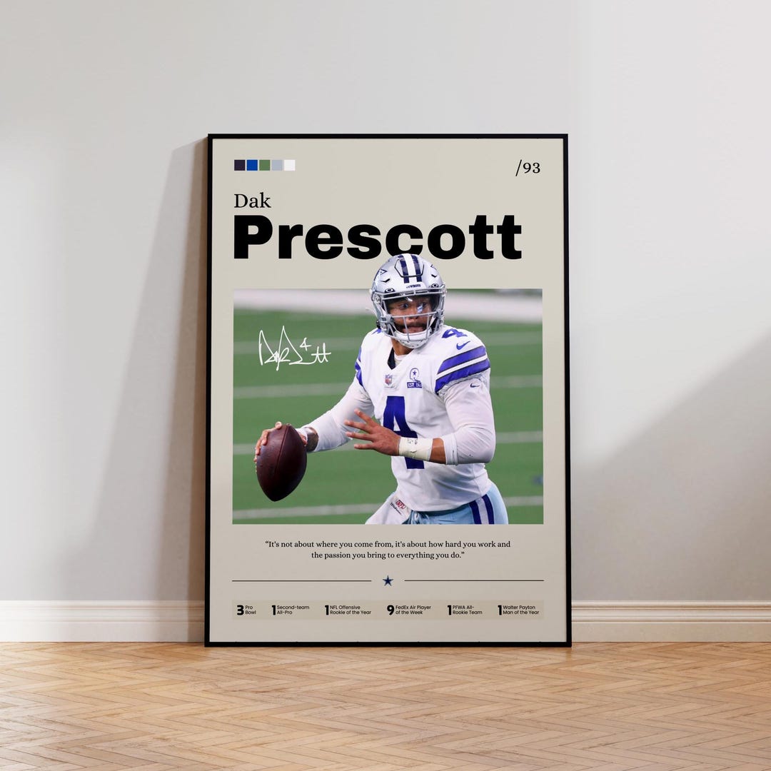 Dak Prescott Poster, Prescott Print Decor, Football Art, Sports Fan ...