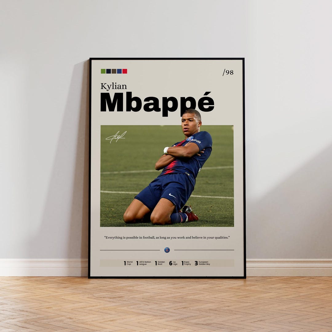 Kylian Mbappé Poster, Soccer Print, Mbappé Print Decor, Football Legend ...