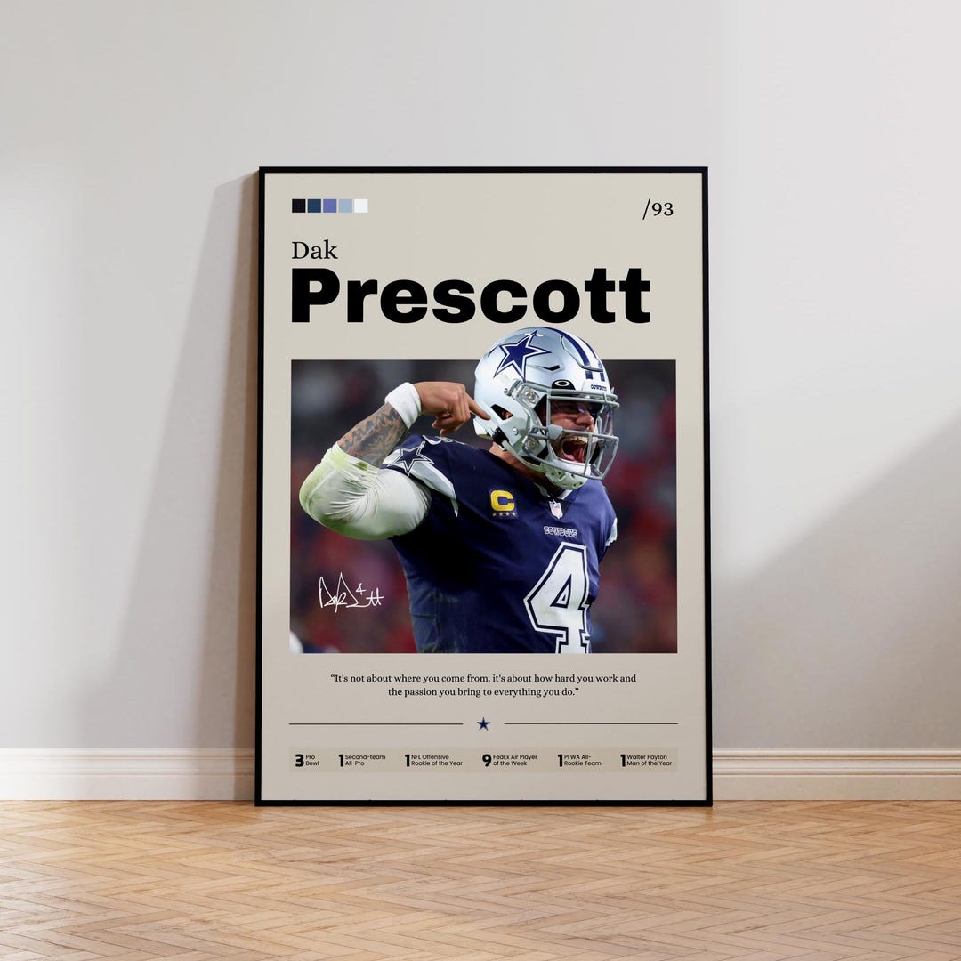 Dak Prescott Poster, Prescott Print Decor, Football Art, Sports Fan ...