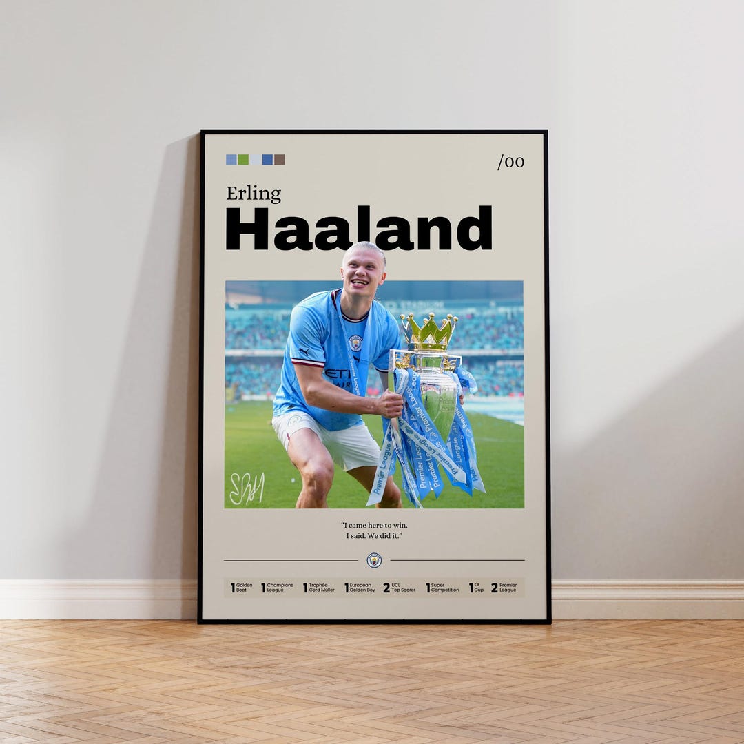 Erling Haaland Poster, Soccer Art Print, Football Wall Decor, Sports ...