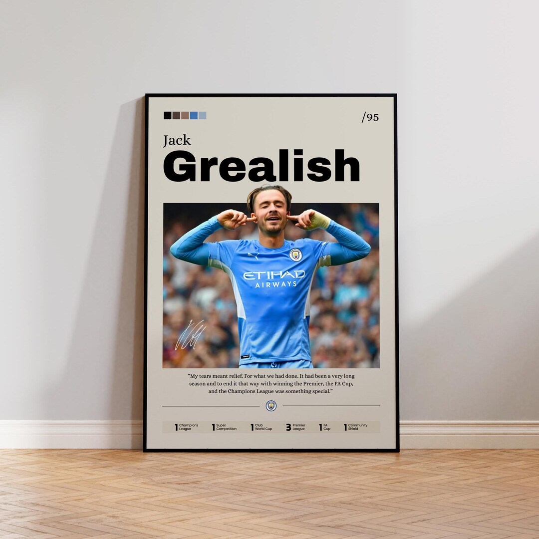 Jack Grealish Poster Art Print, Grealish Man City Soccer Wall Decor ...
