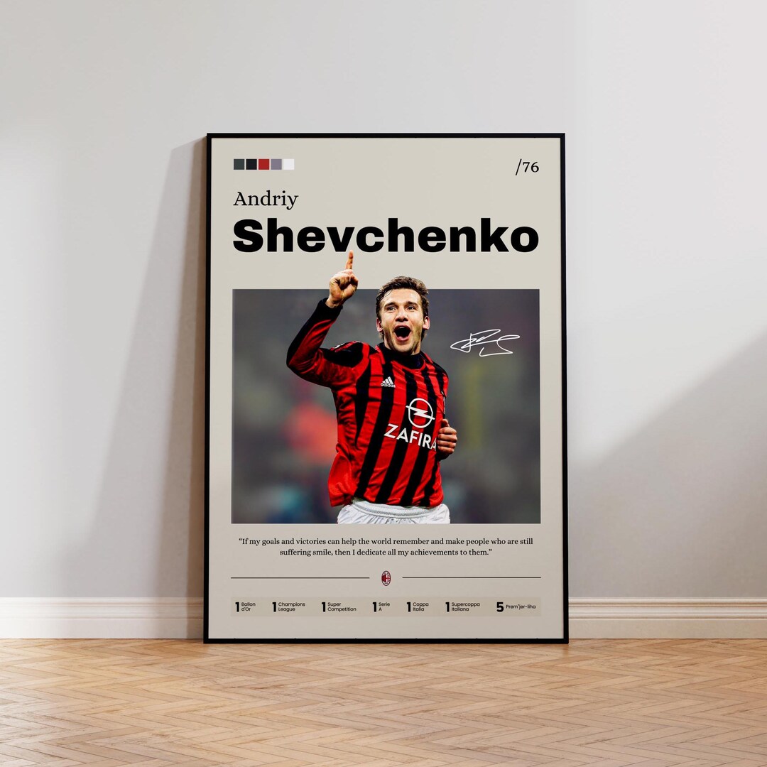 Andriy Shevchenko Poster, Soccer Star Wall Art, Sports Decor Print ...