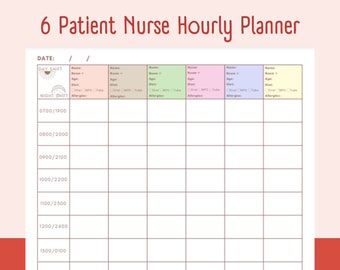 6 Patient Nurse Hourly Planner- Vertical and Horizontal- Nurse Shift ...