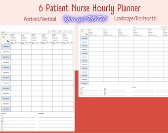 6 Patient Nurse Hourly Planner- Nurse Shift Planner- Day/night Shift ...