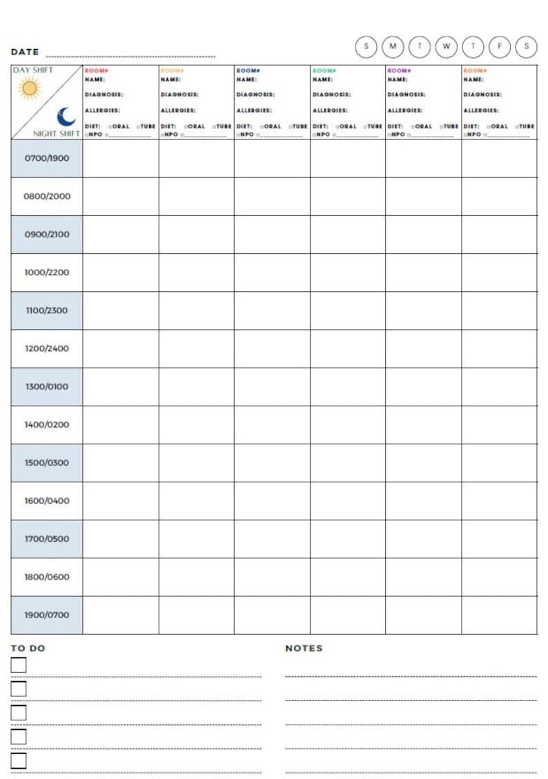 6 Patient Nurse Hourly Planner- Vertical and Horizontal- Nurse Shift ...