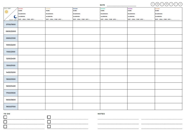6 Patient Nurse Hourly Planner- Vertical and Horizontal- Nurse Shift ...