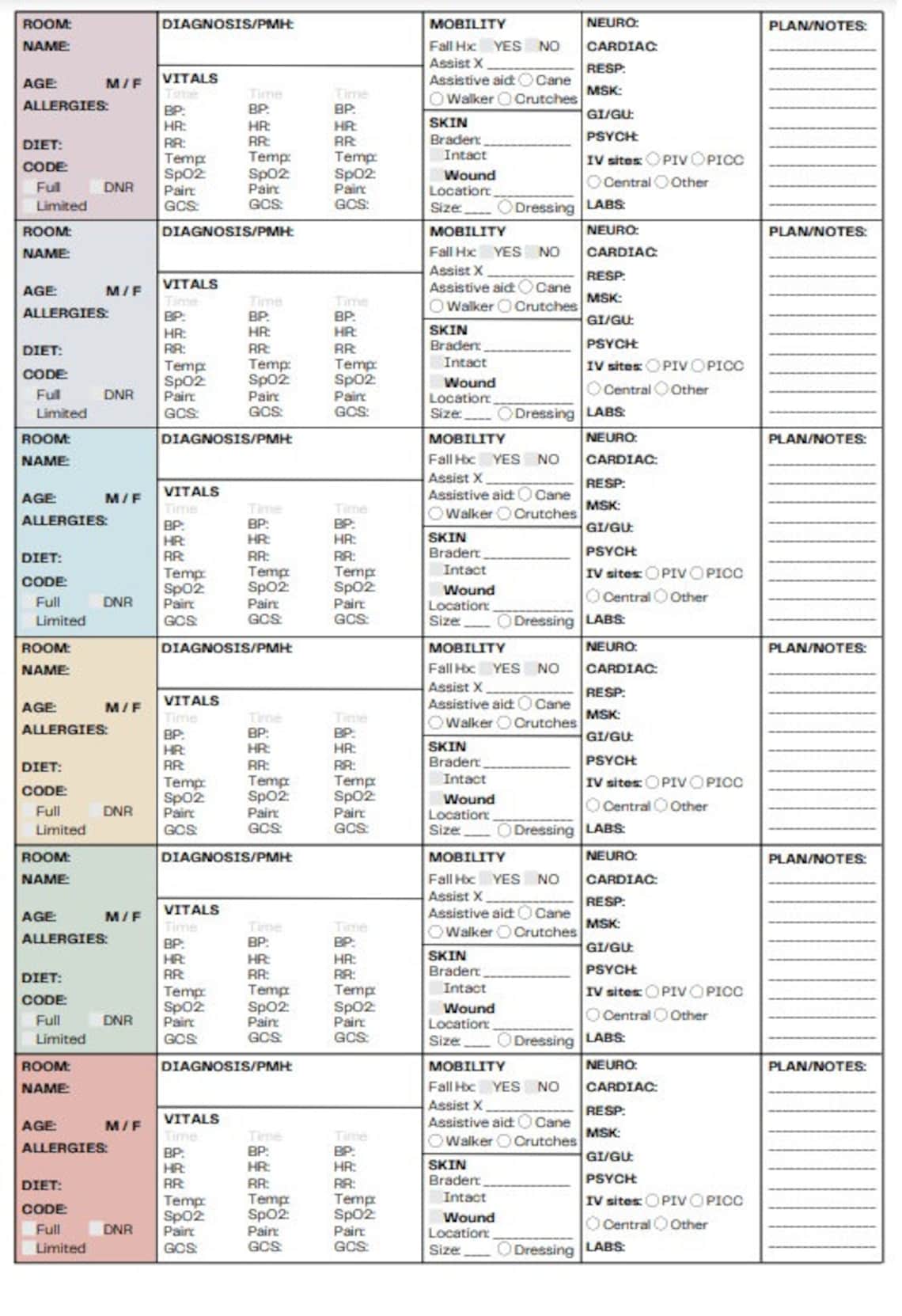 6 Patient Report Sheet Planner- Nurse Brain Sheet- Nurse Shift ...