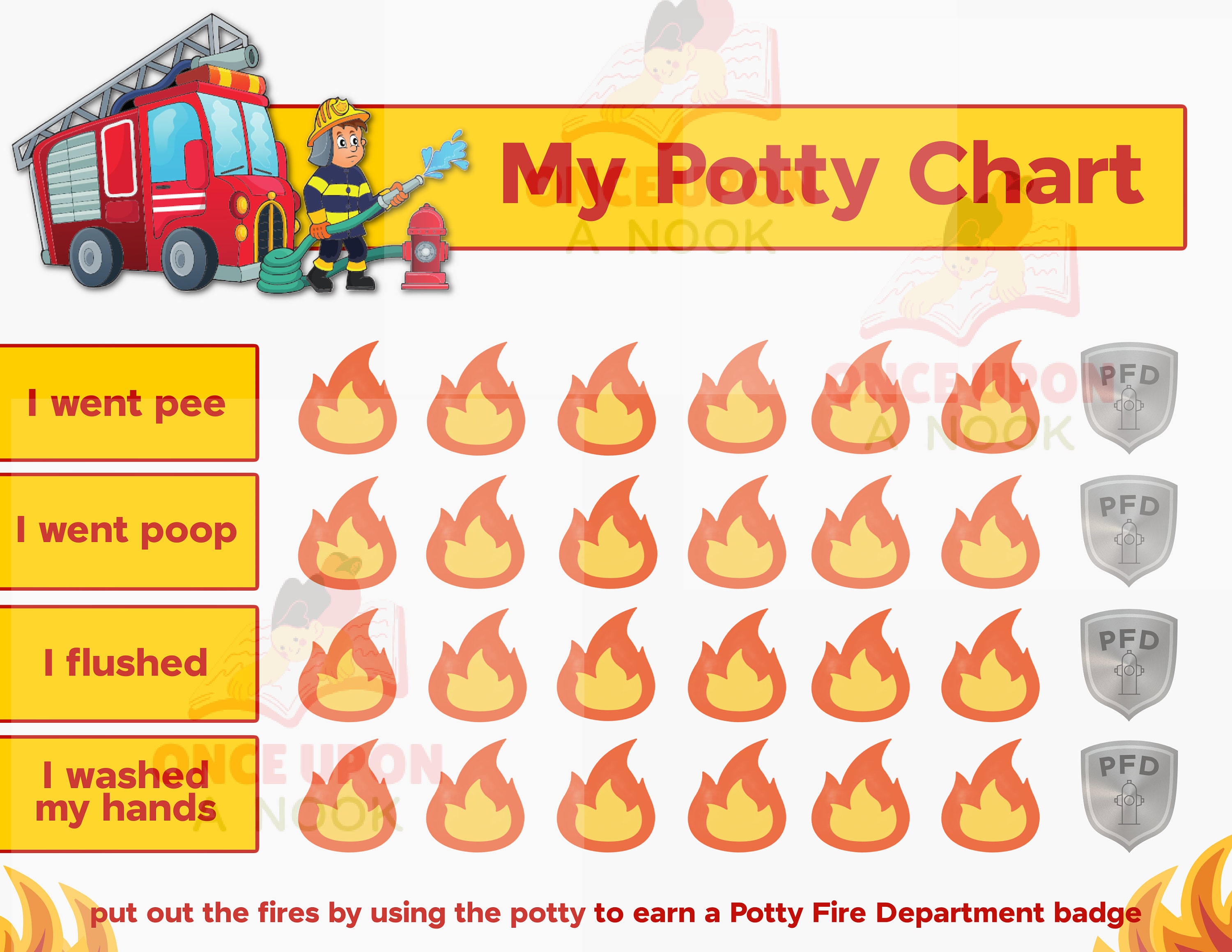 THREE Fire Truck Potty Reward Charts and Game Instant Download, Toddler ...
